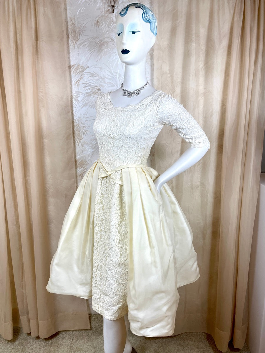 1950's Lace and Organza Pannier Wedding Dress – Golden Pearl Vintage